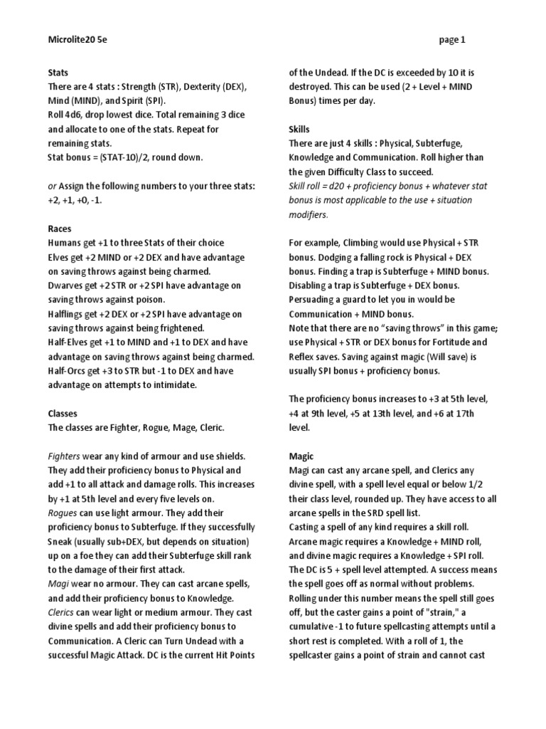 Microlite20 5e PDF | PDF | Tsr (Company) Games | Fantasy Games