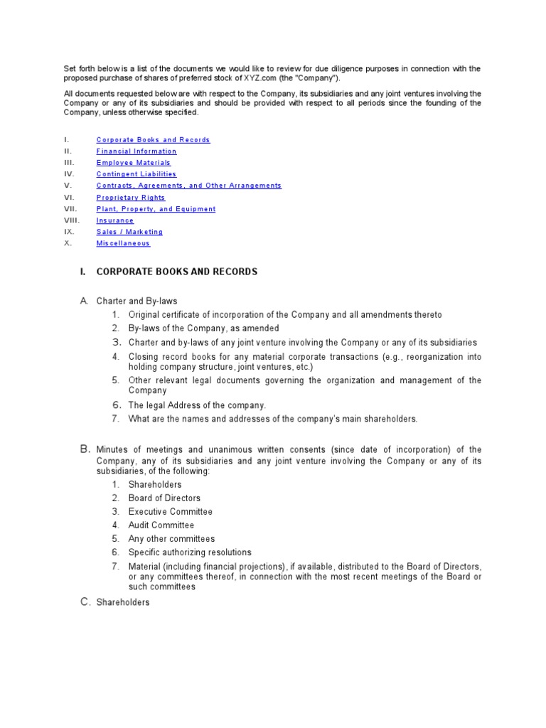 50 - Due Diligence Checklist - 1 | PDF