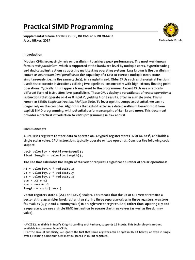 SIMD Tutorial | Download Free PDF | Central Processing Unit | Parallel ...