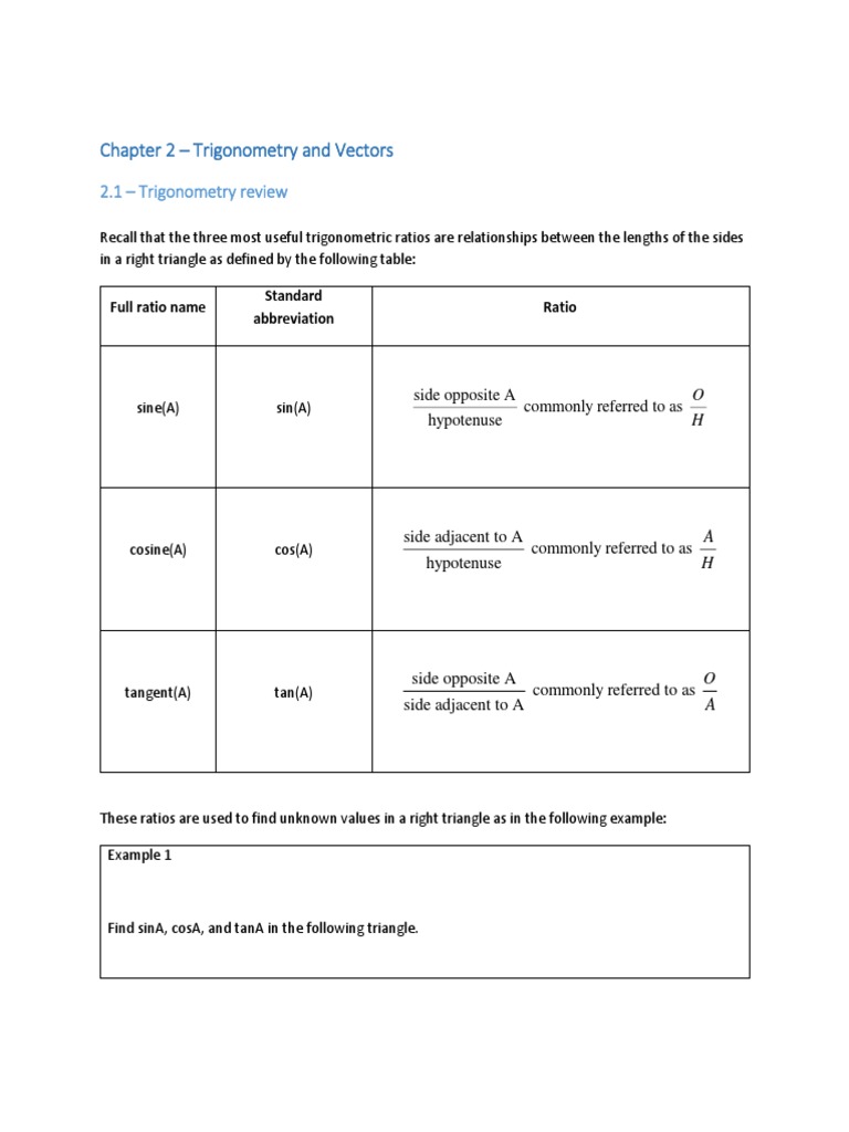 Chapter 2 Trigonometry And Vectors Pdf Trigonometric Functions Euclidean Vector