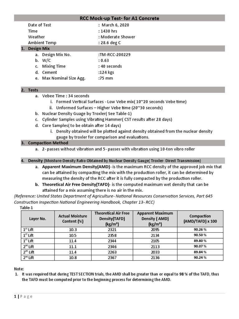 RCC Mock-Up Test-For A1 Concrete: 1. Design Mix | PDF | Civil ...