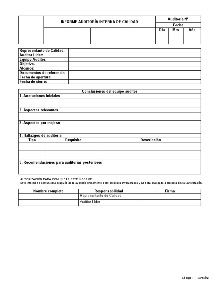 Ejemplo Formato Informe de Auditoria | PDF