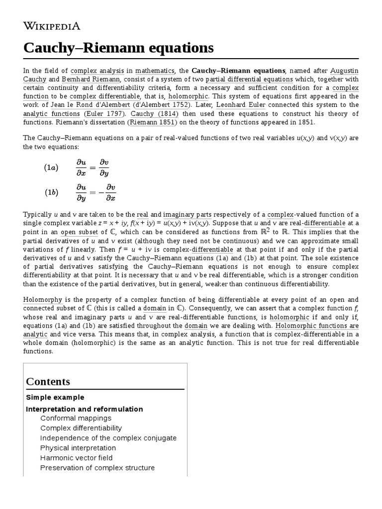 Cauchy-Riemann Equations: Simple Example Interpretation and ...