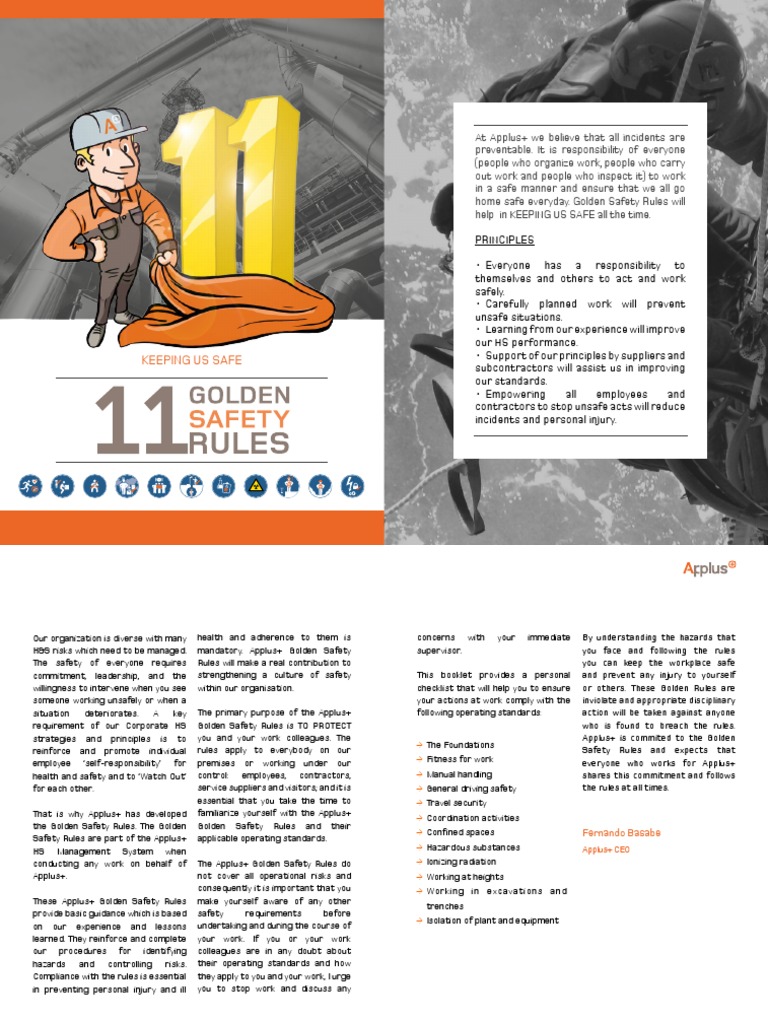 11 Golden Safety Rules Booklet Checklist Pdf Risk Safety