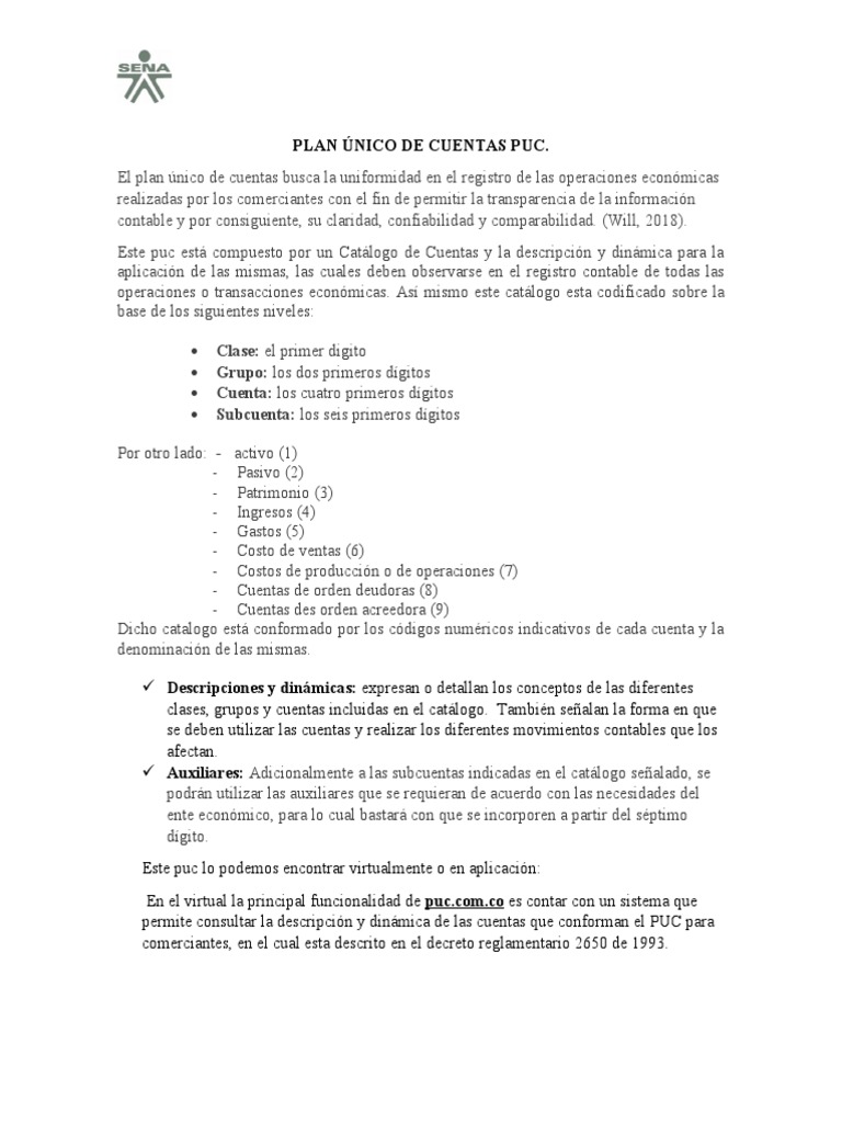 Plan Único de Cuentas Puc | PDF | Finanzas y dinero
