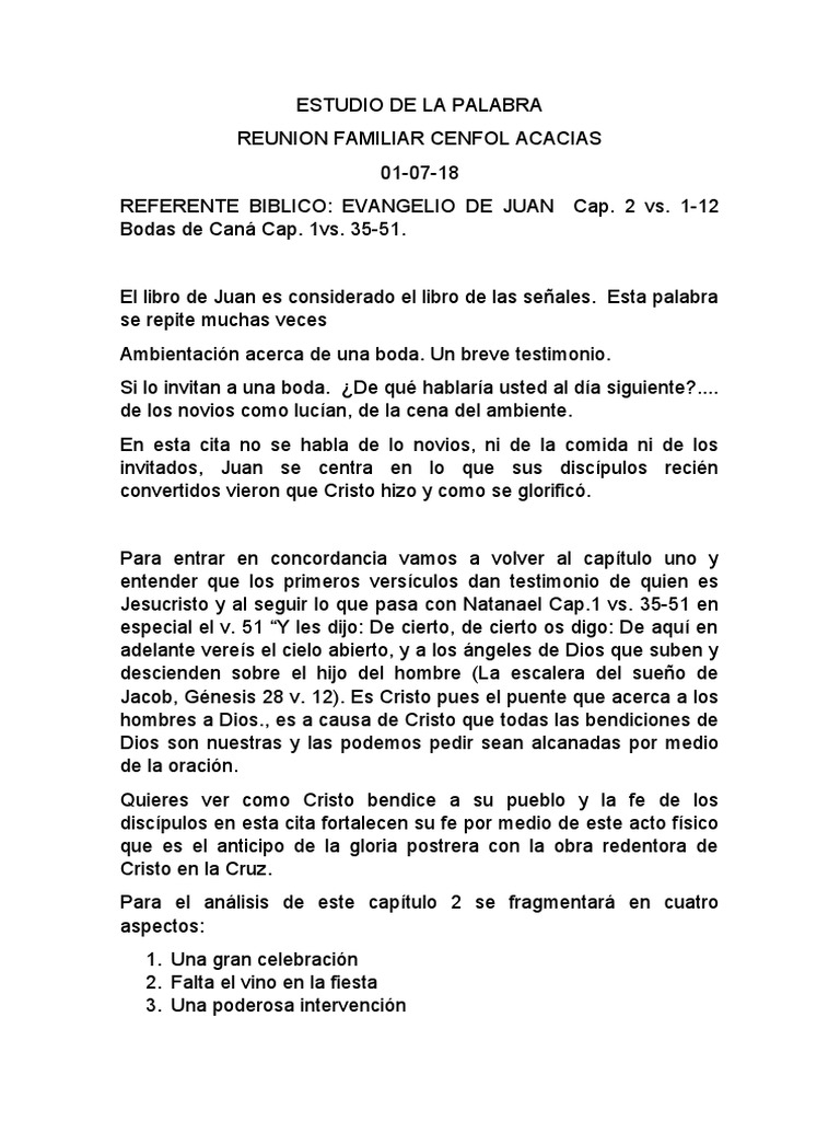 Estudio Biblico Juan 2 1-12 | PDF | Juan el apóstol | Jesús