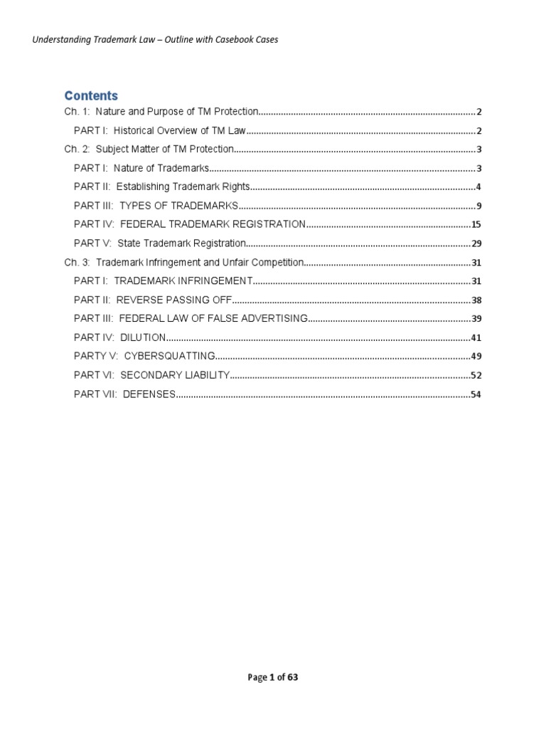 Understanding TM Law Outline | PDF | Trademark Distinctiveness | Trademark