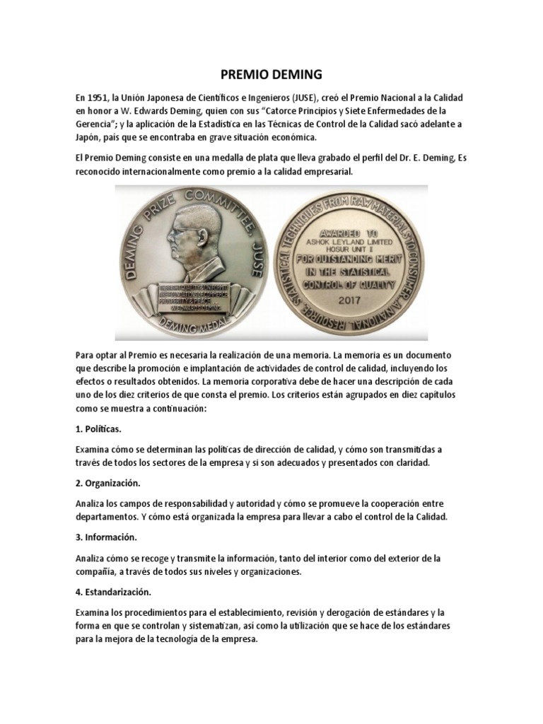 Premio Deming | PDF | Calidad (comercial) | Business