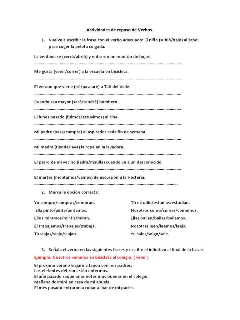 Actividades de Repaso de Verbos | PDF