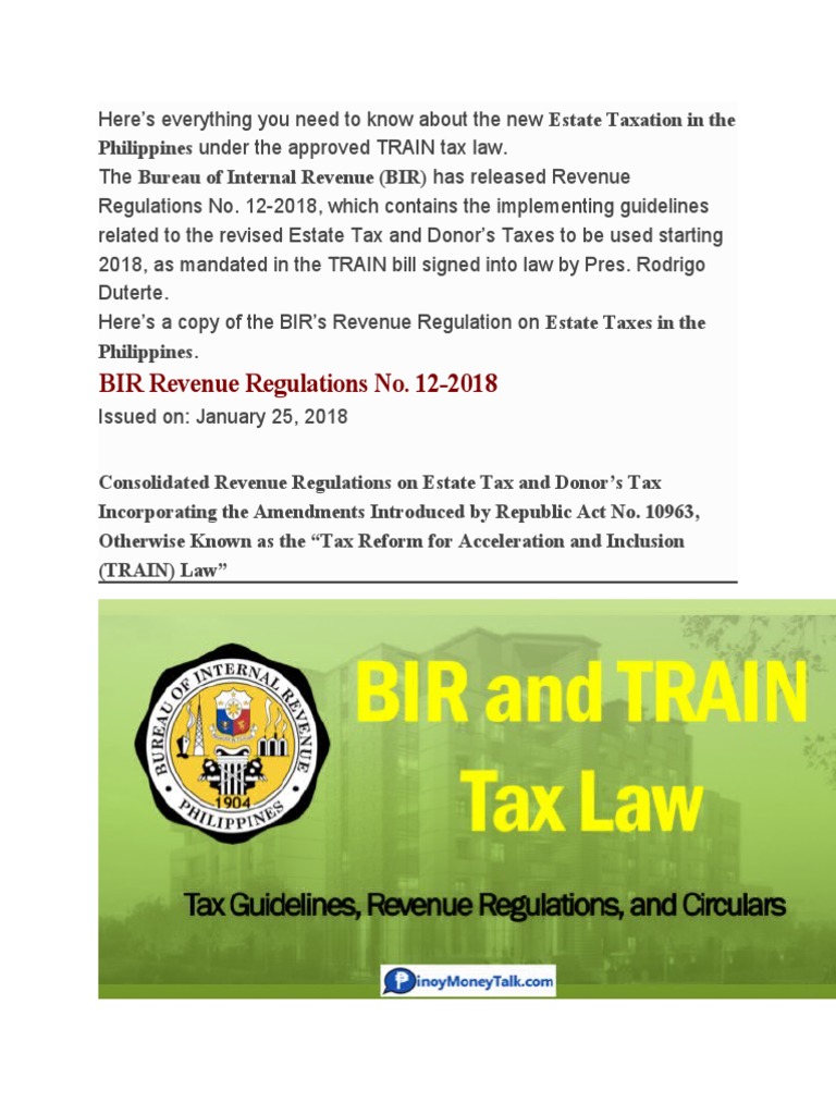 BIR Revenue Regulations No. 12-2018 | PDF | Estate Tax In The United ...