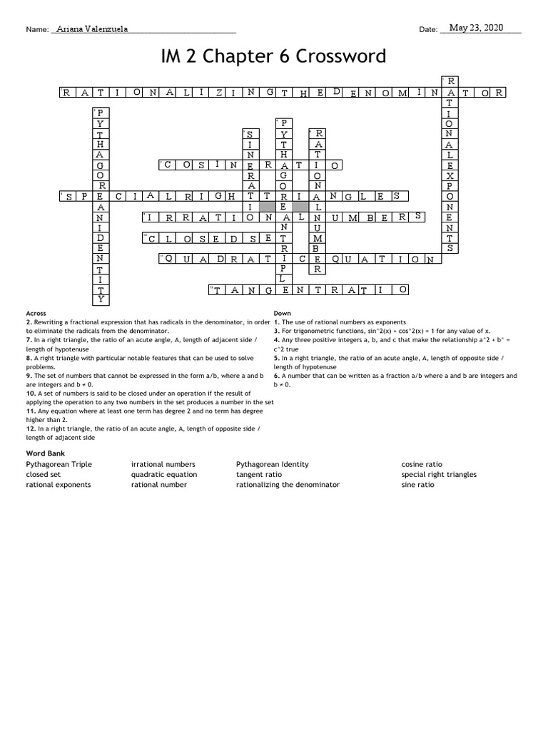 Math Concepts Crossword Puzzle | PDF | Trigonometric Functions ...