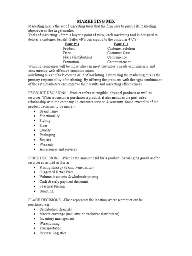 Marketing Mix | PDF | Marketing | Retail