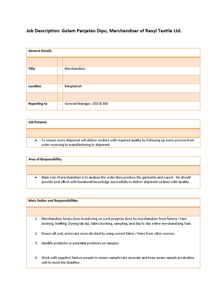 Job Description - Merchandiser | PDF | Business