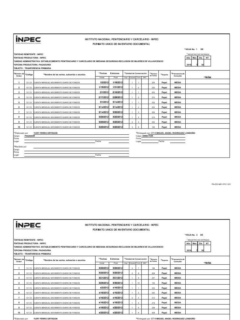 Instituto Nacional Penitenciario Y Carcelario - Inpec Formato Unico de ...