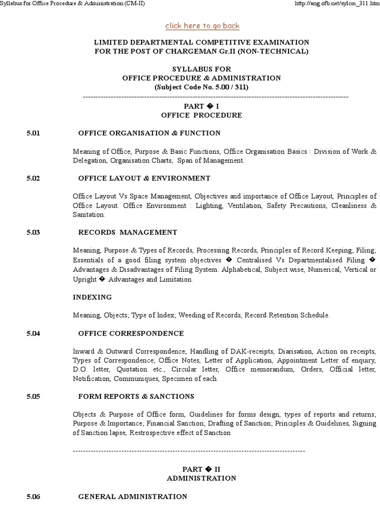 Office Procedure & Administration Syllabus | PDF | Pension | Business