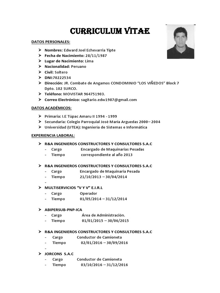Curriculum Vitae de Edward Echevarria | PDF