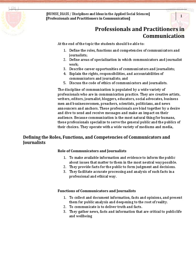 2 - Professionals and Practitioners in Communication | PDF | Journalism ...