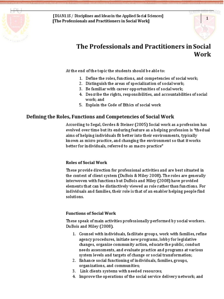 2 - The Professionals and Practitioners in Social Work | PDF | Social ...