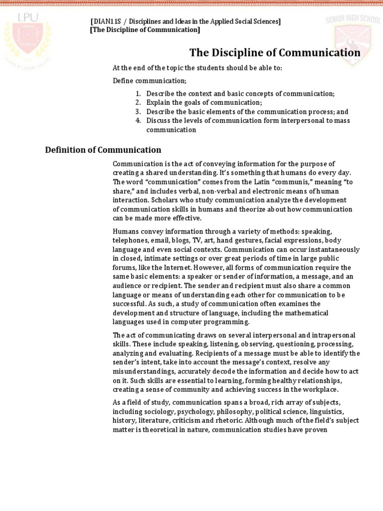 1 - Discipline of Communication | PDF | Nonverbal Communication ...