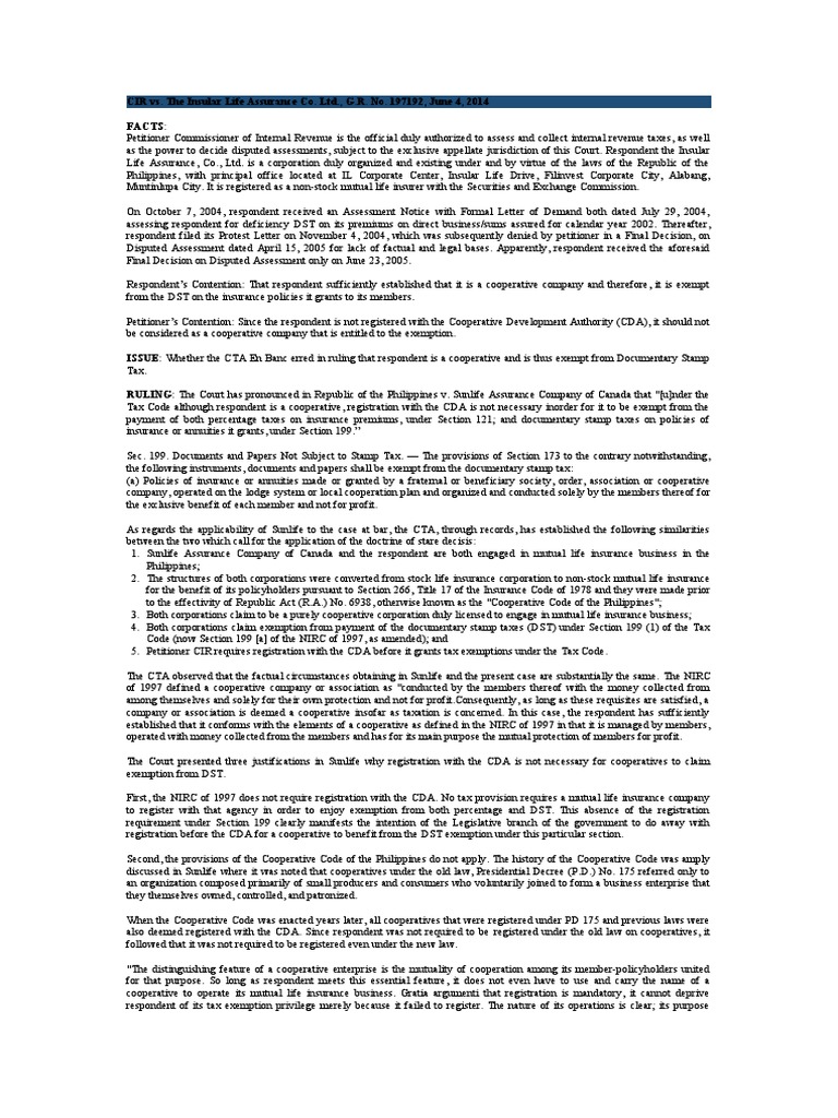 CIR Vs INSULAR LIFE | PDF | Life Insurance | Insurance