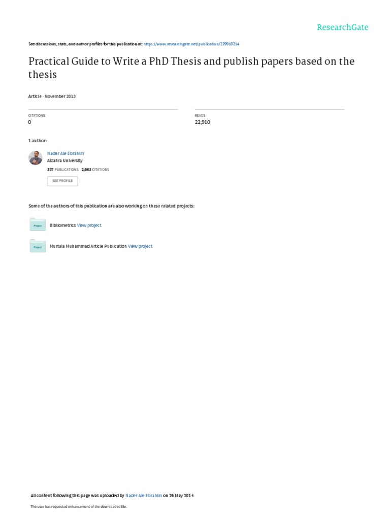 Practical Guide To Write A PHD Thesis and Publish Papers Based On The ...