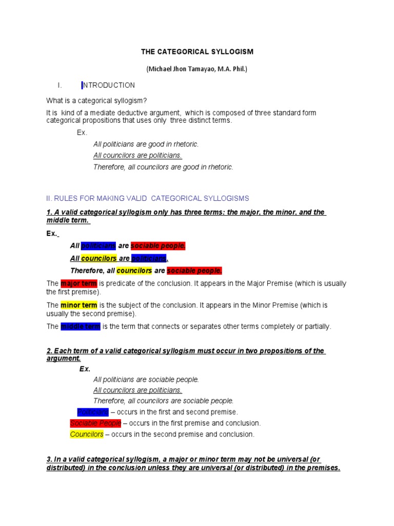 The Categorical Syllogism: Ii. Rules For Making Valid Categorical ...