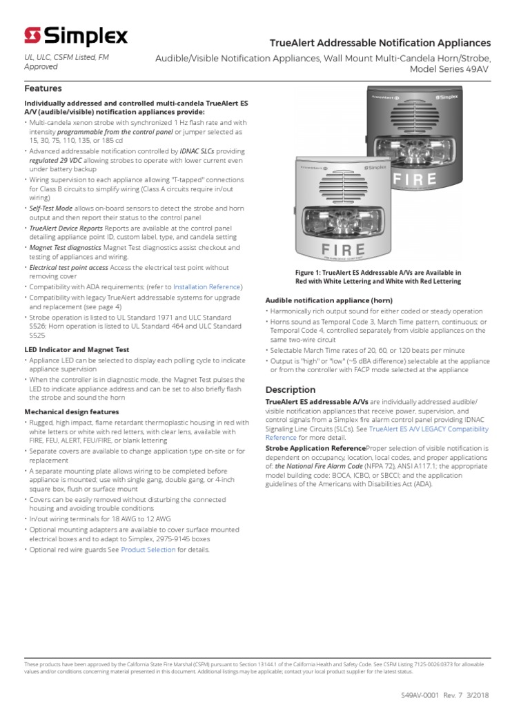 Audible/Visible Notification Appliances, Wall Mount Multi-Candela Horn ...