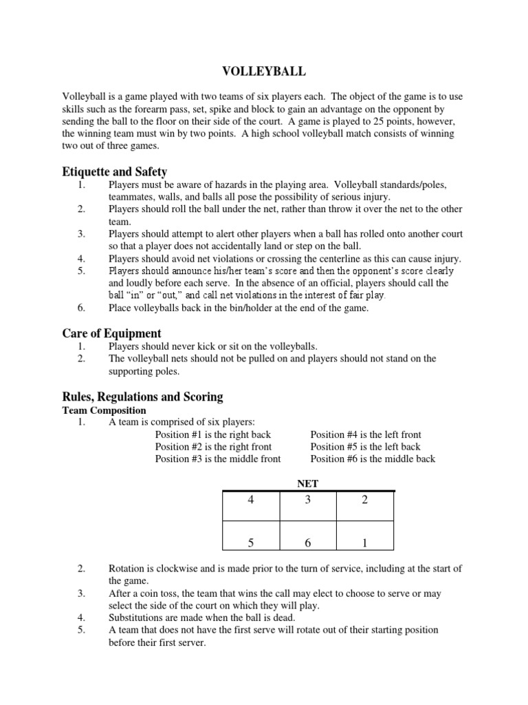 Volleyball: Team Composition | PDF | Volleyball | Anatomical Terms Of ...