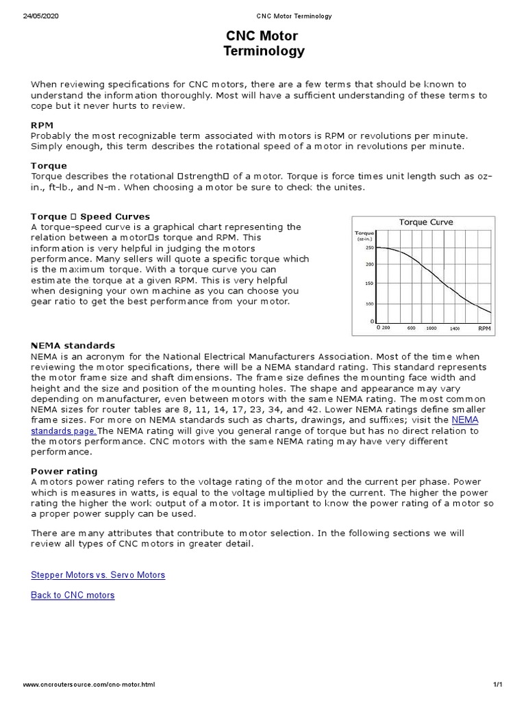 CNC Motor Terminology | PDF | Electric Motor | Torque