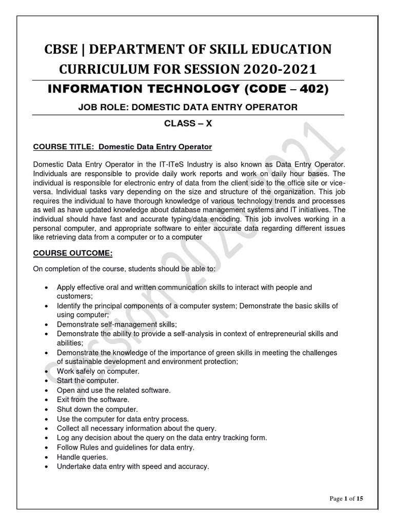 Cbse - Department of Skill Education Curriculum For Session 2020-2021 ...