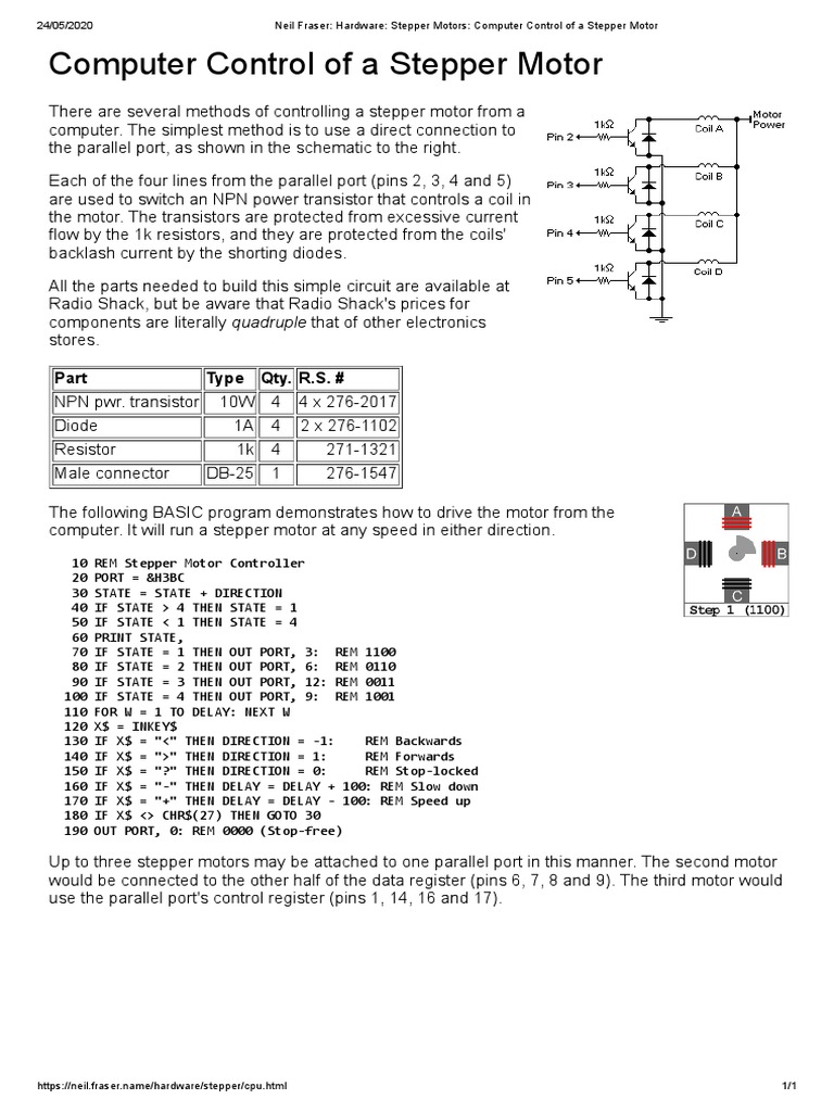 Control Stepper Motors via Computer | PDF | Bipolar Junction Transistor ...