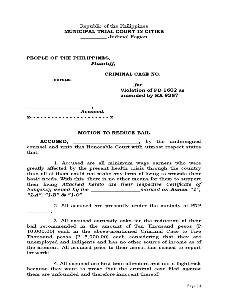 Motion To Reduce Bail-Castro | Download Free PDF | Bail | Prosecutor