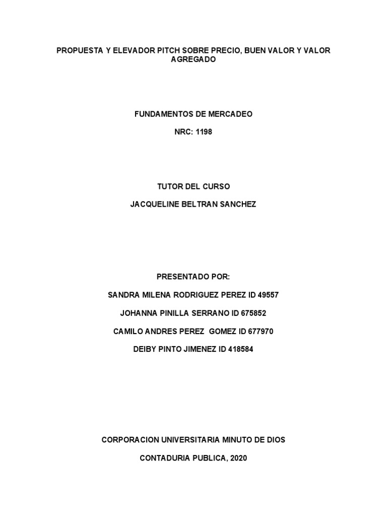 Propuesta y Elevador Pitch Sobre Precio | PDF | Queso | Leche