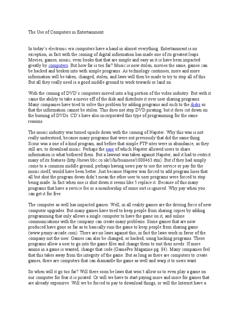Impact of Computers on Entertainment | PDF | Video Games | Streaming Media