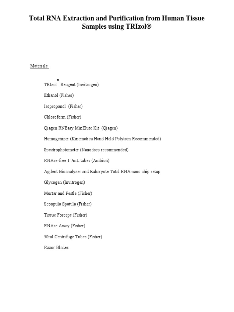 Total RNA Extraction From Human Tissue Samples Using TRIzol PDF | PDF ...