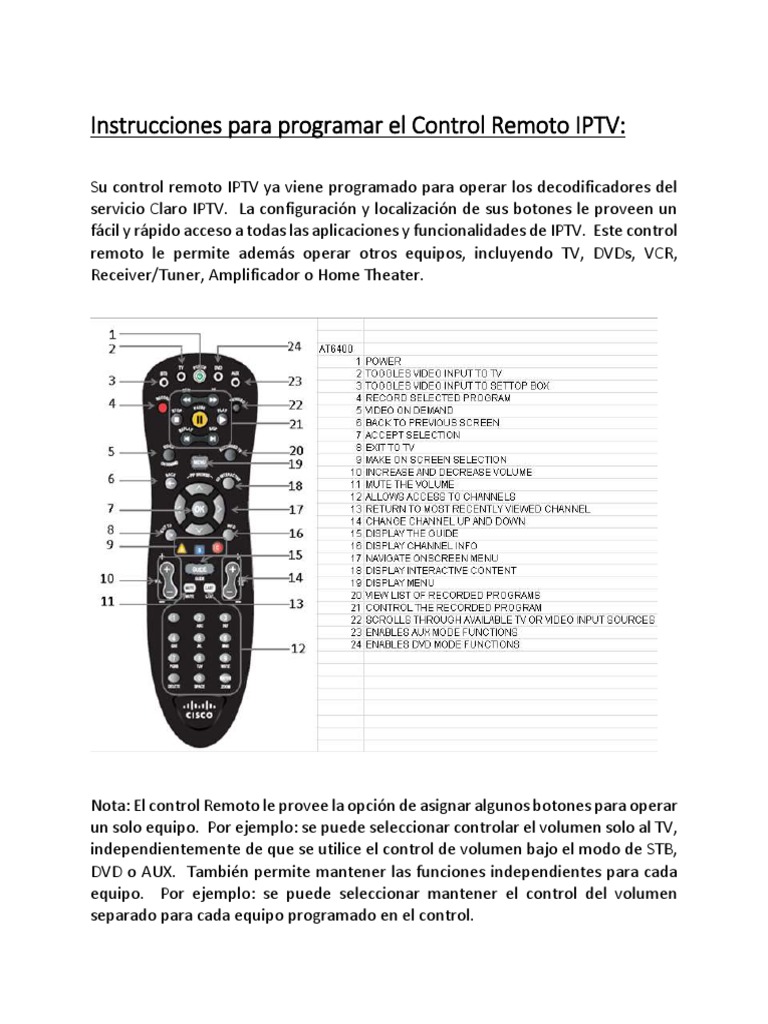 Instrucciones para Programar Control Remoto IPTV PDF | PDF | Control ...