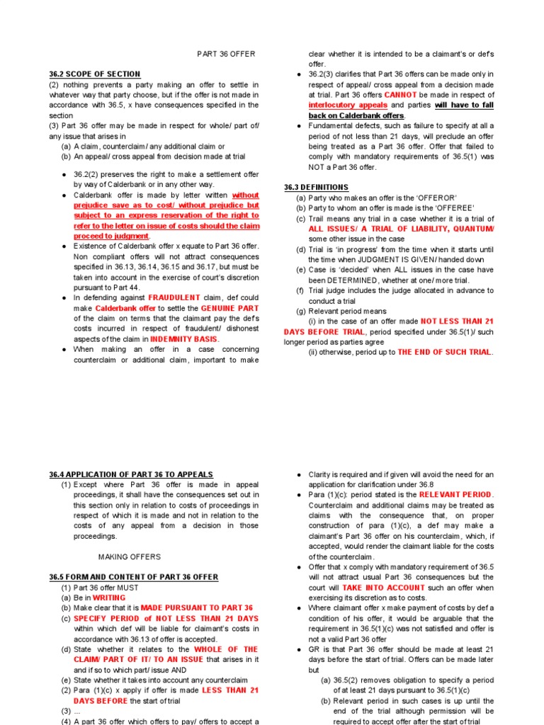 Part 36 Offer | PDF | Costs In English Law | Offer And Acceptance