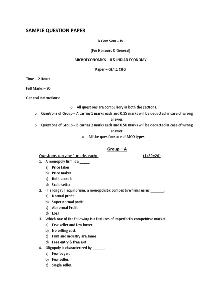 Economics MCQ Questions | PDF | Oligopoly | Monopoly