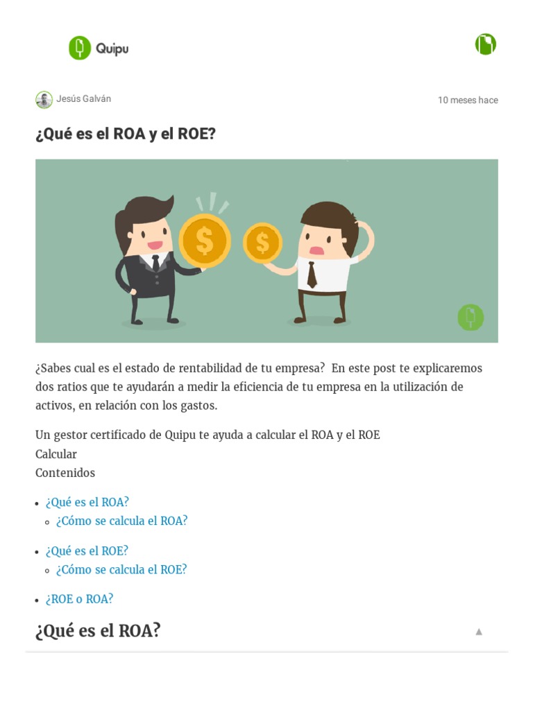 ¿Qué Es El ROA y El ROE | PDF | Rentabilidad sobre recursos propios ...
