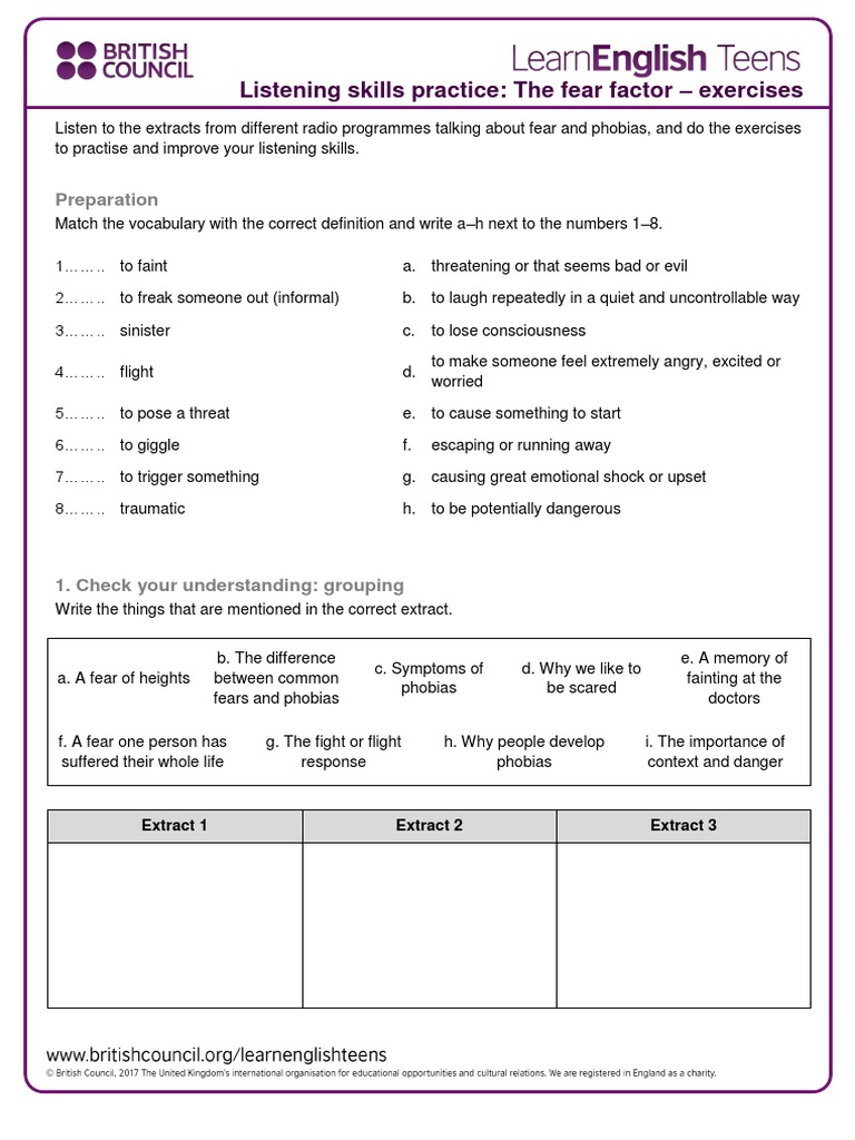 Listening Skills Practice: The Fear Factor - Exercises: Preparation ...