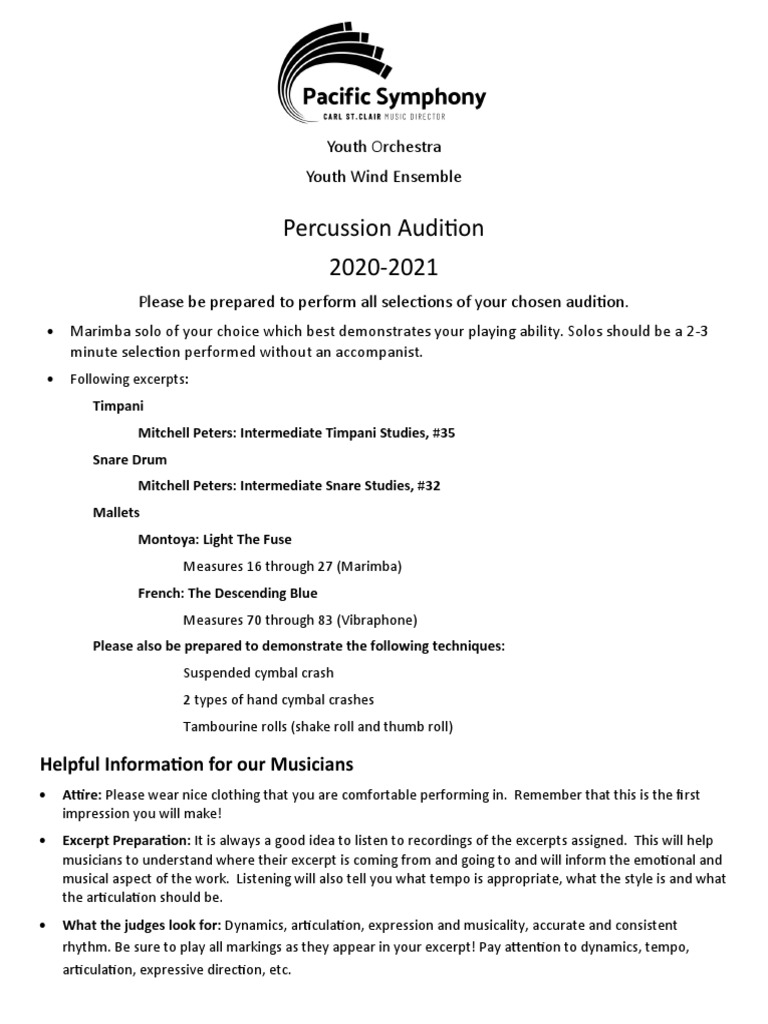 2020-2021 Percussion Audition Guide | PDF