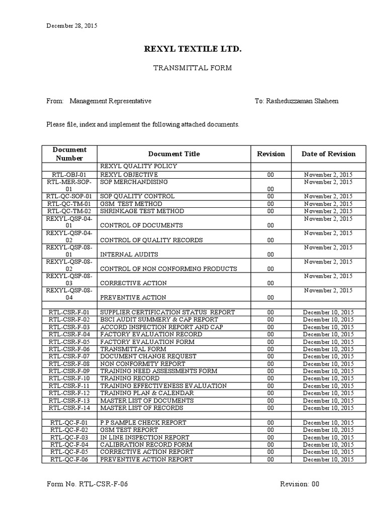 F - Transmittal Form-MER | PDF | Audit | Business Process