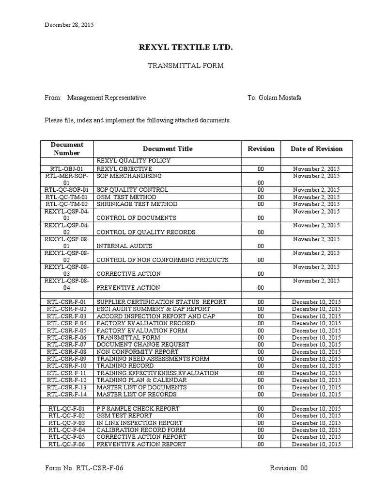 F - Transmittal Form-GM | PDF | Business Process | Business