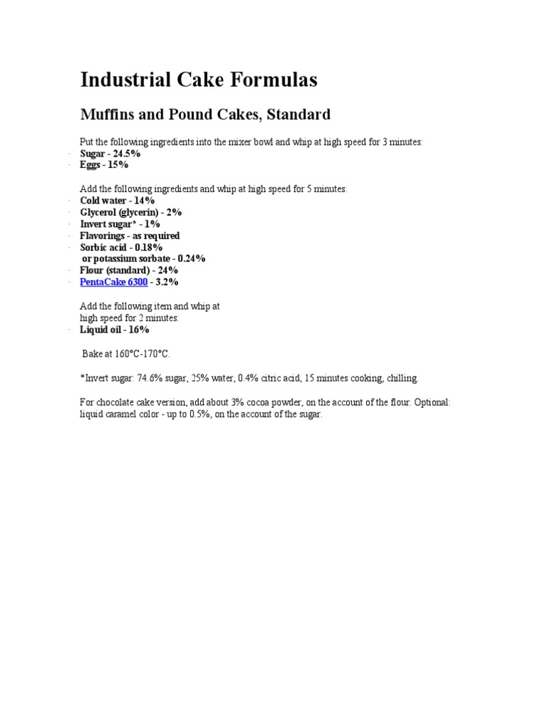 Industrial Cake Formulas | PDF | Cakes | Caramel