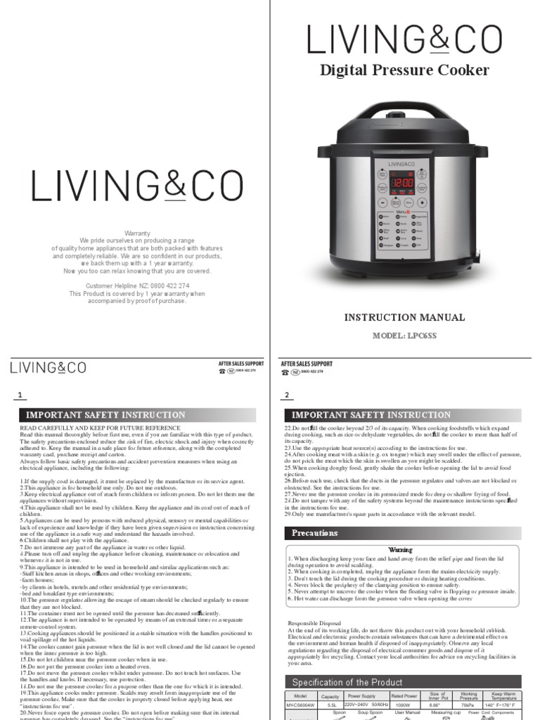 LPC6SS Digital Pressure Cooker Manual | PDF | Pressure Cooking | Home ...