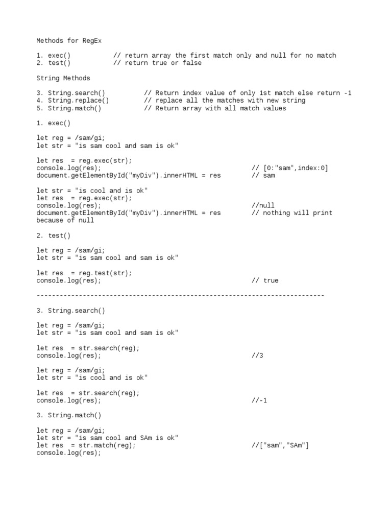 RegEx Methods | PDF | Grammar | Linguistics