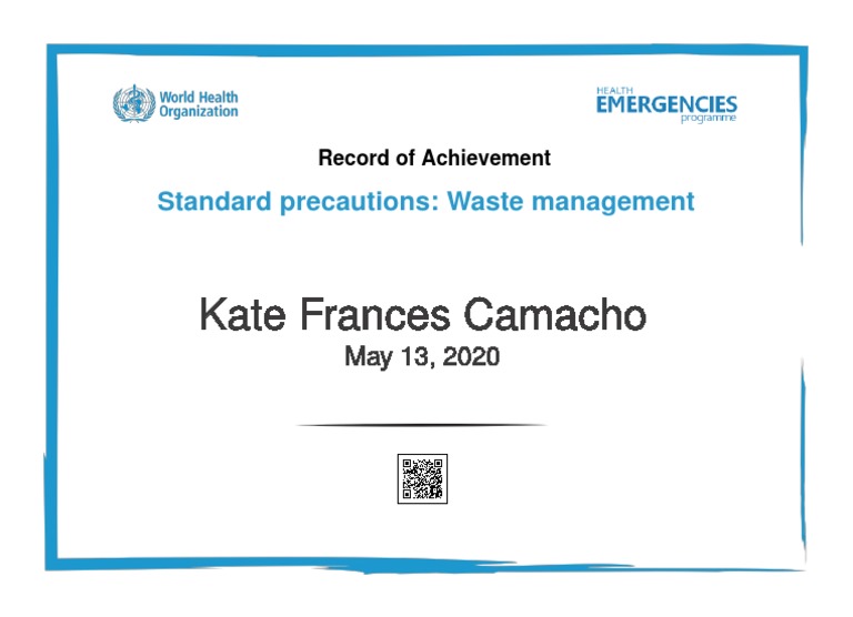 Kate Frances Camacho: Standard Precautions: Waste Management | PDF