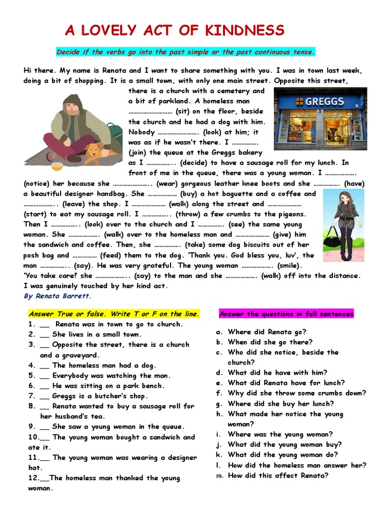 RC A Kind Act Reading Comprehension Exercises - 125730 | PDF