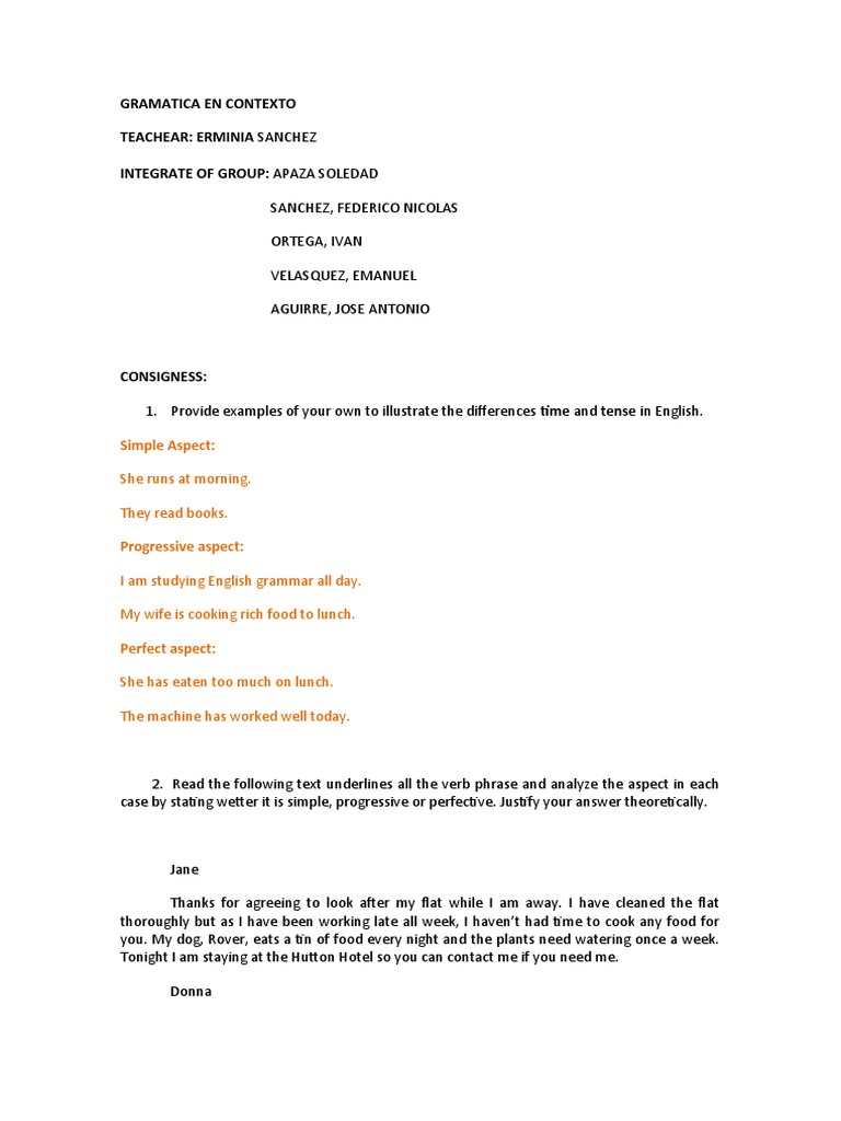 Gramatica en Contexto Teachear: Erminia Sanchez Integrate of Group ...