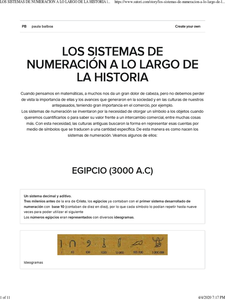 LOS SISTEMAS DE NUMERACIÓN A LO LARGO DE LA HISTORIA - Sutori | PDF ...